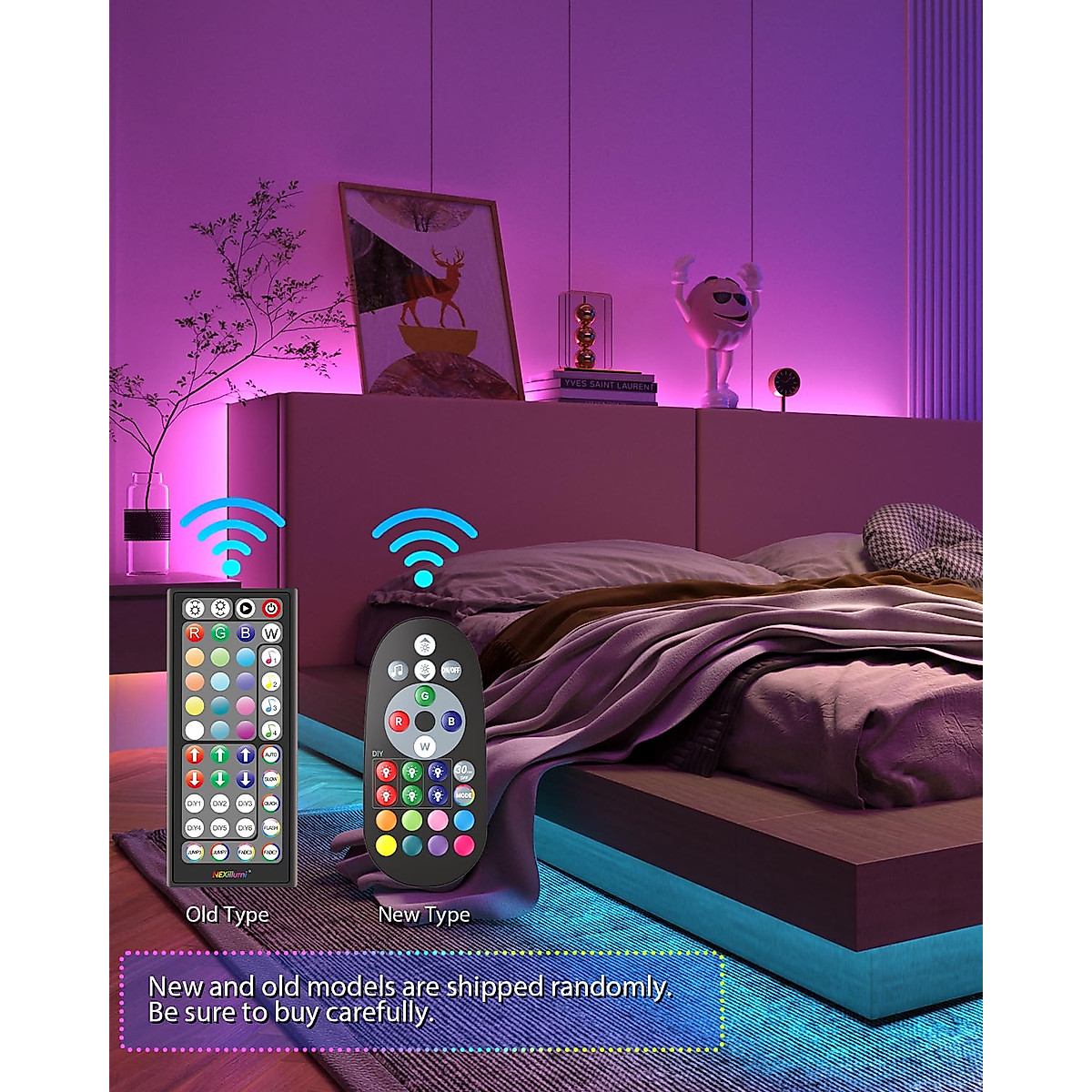 Nexillumi 65.6Ft LED Strip Lights Music Sync Color Changing RGB LED Strip 44-Key Remote, Sensitive Built-in Mic, App Controlled LED Lights Rope Lights, 5050 RGB LED Light Strip(APP+Remote+Mic)