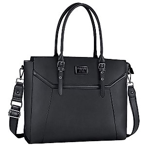 MOSISO 17 inch Women Laptop Tote Bag with Shockproof Compartment, Black