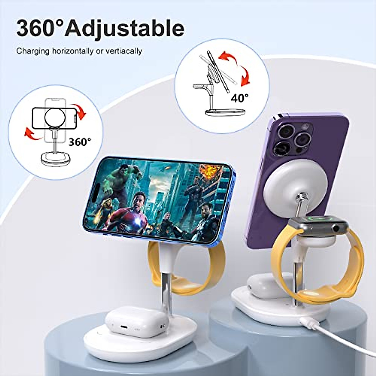 Wireless Charging Station for Multiple Devices Apple, 3 in 1 Wireless Charger Stand Mage-Safe Charger Charging Dock for iPhone 14 13 12 Series iWatch AirPods