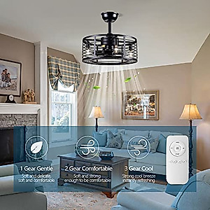 Dannilong Ceiling Fans with Lights - Modern Enclosed Ceiling Fan Indoor with Remote Control, Black Caged Industrial Ceiling Fan Light Kit for Living Room, Bedroom, Kitchen (Stripped)
