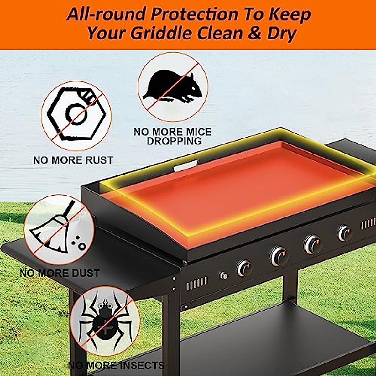 Grill Cover for Outdoor Grill Mat Silicone 28 inch for Blackstone Griddle Cover, BBQ Griddle Cover for Weber Grill Mat, Protect Griddle from Rodents, Insects, Debris and Rust (Orange)