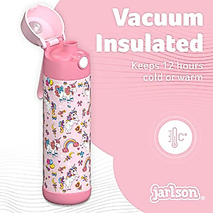 JARLSON® kids water bottle - MALI - insulated stainless steel water bottle with chug lid - thermos - girls/boys (Unicorn 'Mosaic', 18 oz)