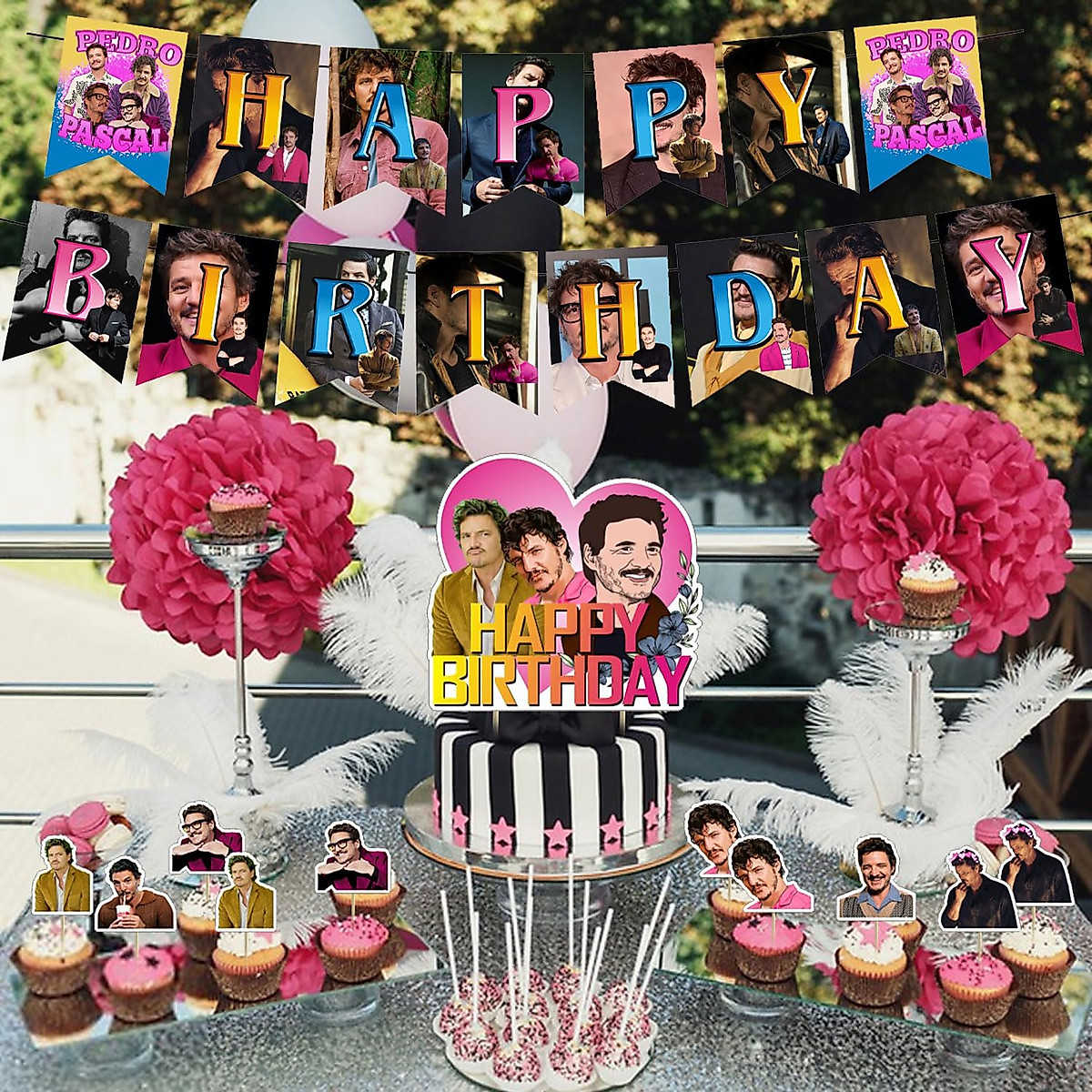 𝓟𝓮𝓭𝓻𝓸 𝓟𝓪𝓼𝓬𝓪𝓵 Birthday Party Supplies, 𝓟𝓪𝓼𝓬𝓪𝓵 Party Decorations with Happy Birthday Banner Cake Topper Cupcake Toppers Balloons Stickers for 𝓟𝓮𝓭𝓻𝓸 Themed Party Decortions