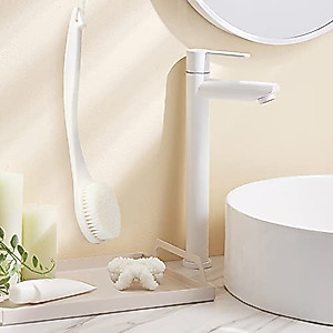 VANZAVANZU Shower Brush, Bath Body Brush with Soft Bristles, Back Brush Long Handle for Shower, Dry Exfoliating Brush or Wet Shower Brush with Moderate Bristles, Cream White