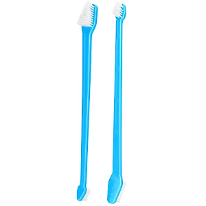 QWORK Double-Headed Pet Toothbrushes for Dogs and Cats, 8.66" Length, Soft Nylon Bristles, Blue, Dental Care Cleaning Kit for Pets, 200 Pcs