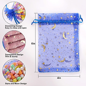 ENNIYU 100 Pieces Moon Star Organza Bags, 4x6“ Mixed Color Christmas Wedding Favors Gift Drawstring Bags Jewelry Pouches Candy Mesh Pouches