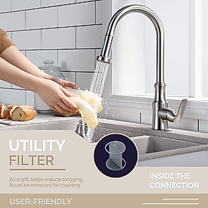 Kitchen Faucet Sprayer Head, Angle Simple Pull Out Sink Faucet Spray Head Nozzle Kitchen Pull Down Faucet Nozzle Spout Replacement Part 2 Functions, Brushed Nickel