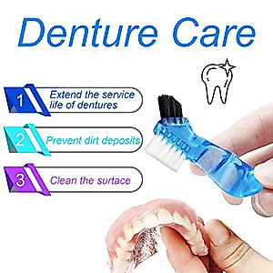 Colorful Denture Bath Case with Brush, Denture Cup Soaking Holder False Teeth Container Mouth Guard Storage Case Cleaning with Lid Waterproof - Purple