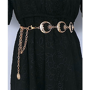 Tornito 6Pcs Multilayer Metal Hoop Link Waist Chain Belt Waistbands Butterfly Tassel Belly Bikini Body Thigh Hip Jewelry Side Pant Chain Belt for Women