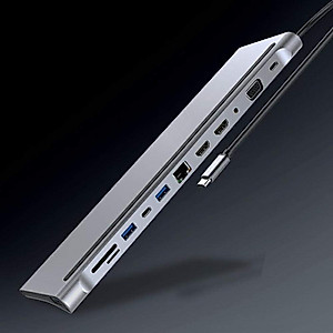 12-in-1 Type-c hub Docking Station with rj45 LAN 4k hdmi USB 3.0 3.5mm Audio Port pd Charge