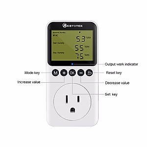 KETOTEK Digital Humidity Controller Outlet Plug with Sensor Probe, 120V Humidistat Controller Plug Reptile Mushroom Greenhouse, Humidity Switch Outlet