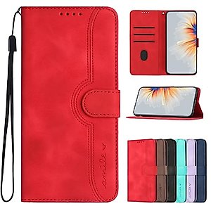 JLHYYXH Case for Sony Xperia 1 III, Premium Smile Magnetic Kickstand Shockproof Credit Card Slot Wallet Case Flip Cover Case for Sony Xperia 1 III-Red