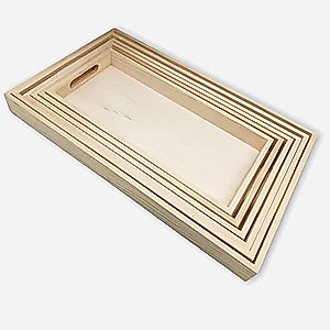 6 Piece Nested Serving Trays Set of Rectangular Shape Wood Trays Ideal for Crafts /School with Easy Cut Out Handles Ideal Kitchen Nesting Trays for Snacks, Treats, Organization, Personalise and DIY