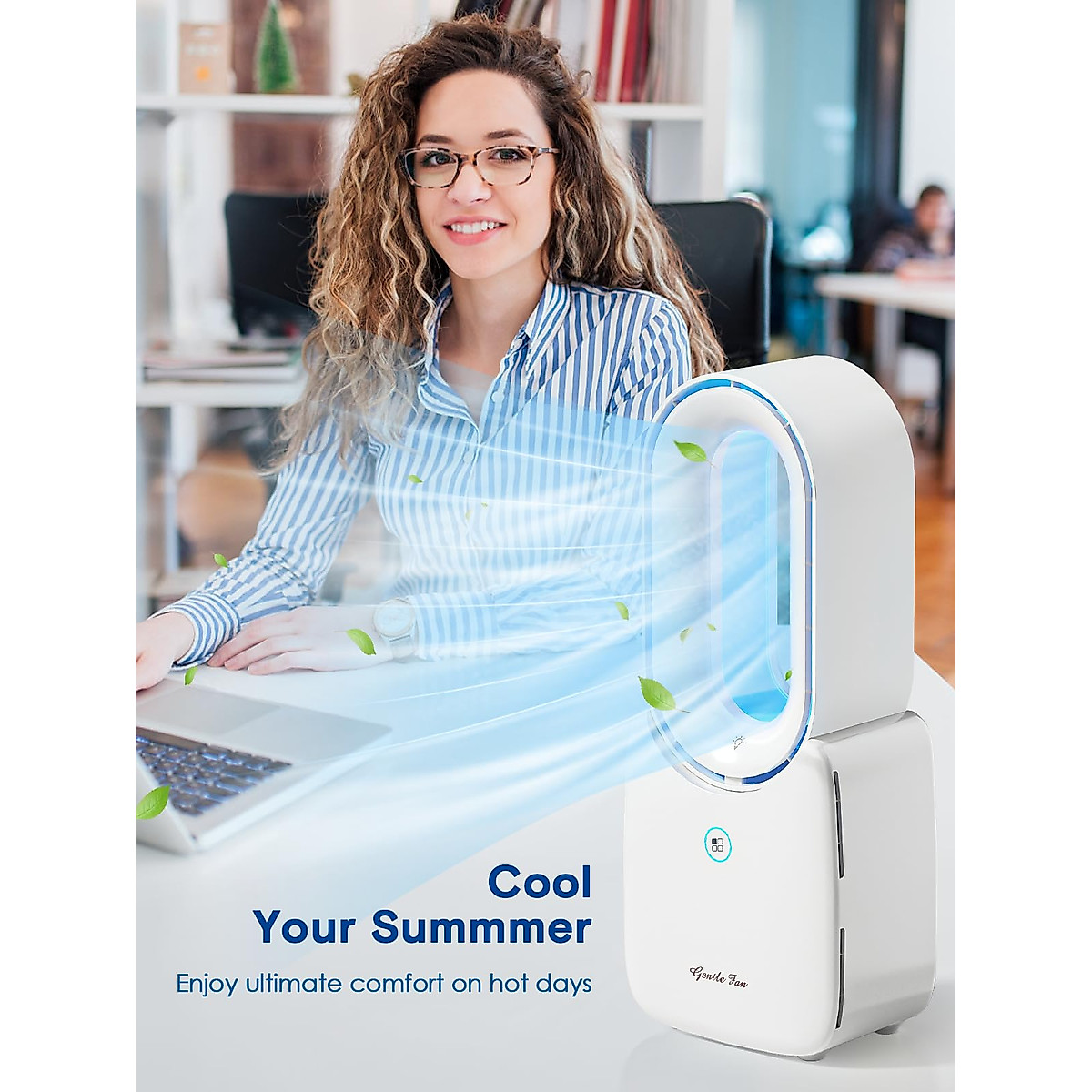 let'me Desk Fan,Portable Bladeless Fan 11.8 inch Small Personal Cooling Fan with 5 Colors Touch Control LED Light,Quiet Table Fan for Home, Office, Bedroom