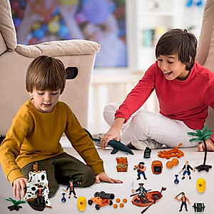 ArtCreativity Pirate Action Figure Playset, Pirate Play Set with Action Figurines, Storage Box, Pirate Ship Toy, Boat, Shark, Treasure Chests, & More, Pirate Party Decorations, Cake Toppers, & Gifts