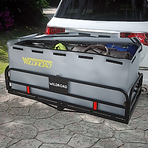 Wildroad Hitch Mount Cargo Carrier Basket 500 LBS Folding Vehicle Cargo Baskets 60" x 24" x 14" Fits 2" Receiver with Waterproof Cargo Carrier Bag and Hitch Tightener Fastener
