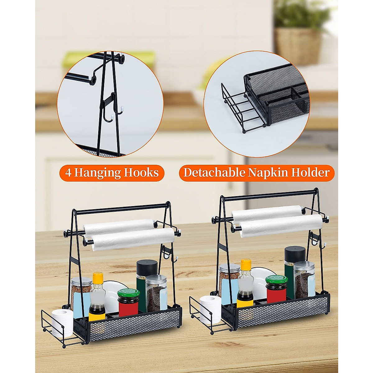 Rehuijao Grill Caddy BBQ Caddy for Outdoor Grill, Large Grill Caddy with Paper Towel Holder, Picnic Caddy for Camping, Grill Caddy Organizer for Plates and Utensils