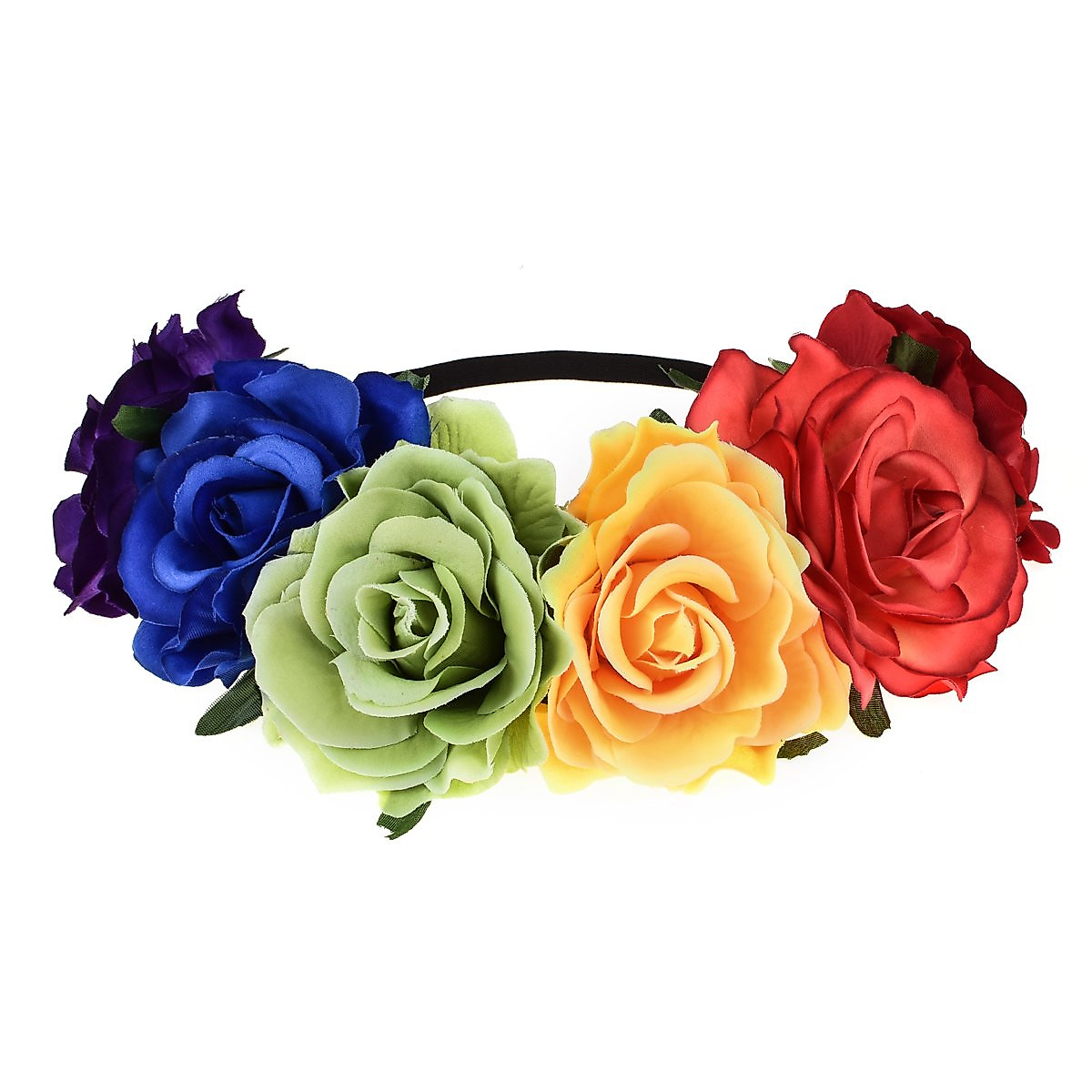 DreamLily Rainbow Rose Hawaiian Stretch Flower Headband for Garland Party (Rainbow)