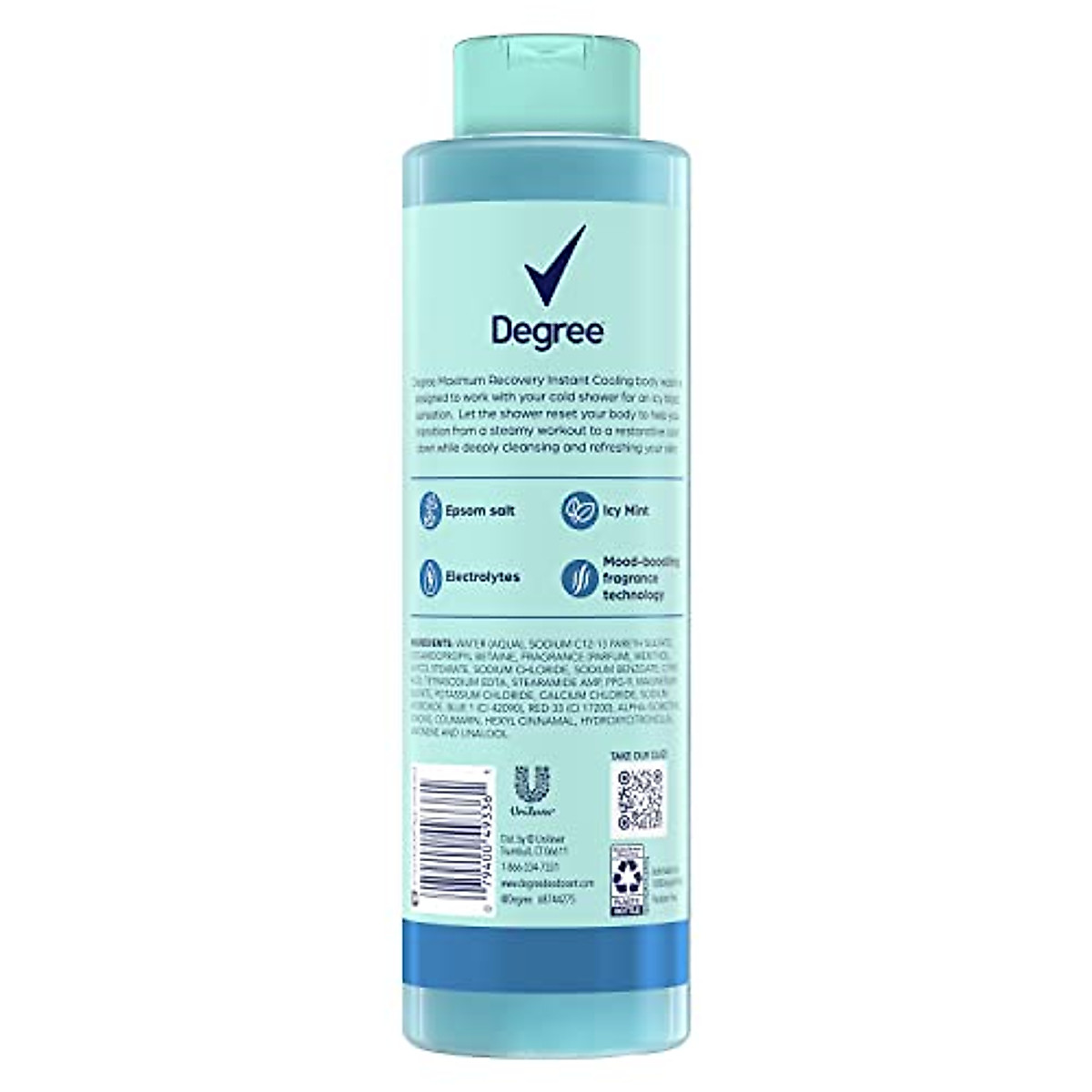 Degree Body Wash and Soak Post-Workout Recovery Skincare Routine ICY Mint + Epsom Salt + Electrolytes Bath and Body Product 22 oz 4 Count
