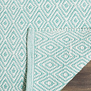 SAFAVIEH Montauk Collection 2'6" x 4' Ivory / Aqua MTK515A Handmade Flatweave Cotton Accent Rug