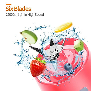 Portable Blender, YKSINX Smoothie Juicer Cup, Personal Mini Blender Shakes and Smoothies 13oz 2000mAh Rechargeable Home Travel Handheld Fruit Juicer (Pink)