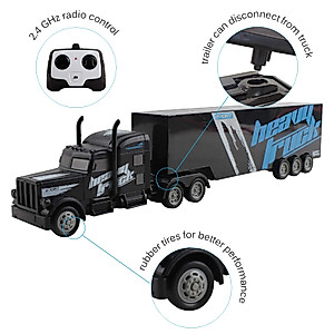 Vokodo RC Semi Truck and Trailer 18 Inch 2.4Ghz Fast Speed 1:16 Scale Rechargeable Battery Remote Control Tractor Tanker Hauler Car Big Rig 18 Wheeler Toy for 3 4 5 6 7 8 Year Boys Kids (Black)