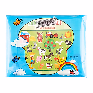 WATINC Farm Animals Felt Story Board Set 3.5Ft 38Pcs Preschool Farmhouse Themed Storytelling Flannel Barnyard Domestic Livestock Early Learning Interactive Play Kit Wall Hanging Gift for Toddlers Kids