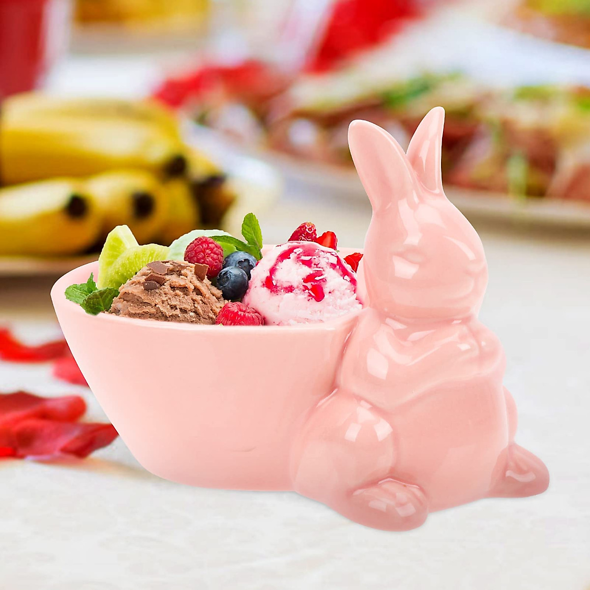 Zerodeko Easter Rabbit Bowl Bunny Salad Bowl Easter Ceramic Dessert Bowl Easter Pudding Bowl Easter Rice Soup Bowl Rabbit Appetizer Bowls for Spring Easter Home Restaurant Decor White