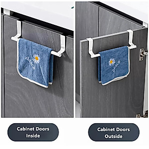 2PCS Cabinet Door Towel Bar, 9 Inch Long Dishwashing Towel Rack, Stainless Steel Towel Holder, Over The Door Hand Towel Hanger for Kitchen Bathroom Cupboard (White)