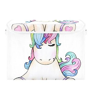 innewgogo Cute Unicorn Cartoon Storage Bins with Lids for Organizing Organizer Containers with Handles Oxford Cloth Storage Cube Box for Clothes