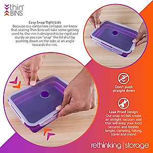 Kitchen + Home Thin Bins Collapsible Containers – Set of 2 Extra Large Rectangle Silicone Food Storage Containers – BPA Free, Microwave, Dishwasher and Freezer Safe