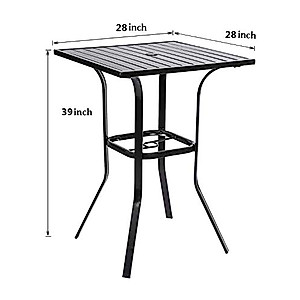 Patiomore Patio Bar Table, Outdoor Bar Height Bistro Table with Umbrella Hole, Metal Frame and Slat Design (Black)