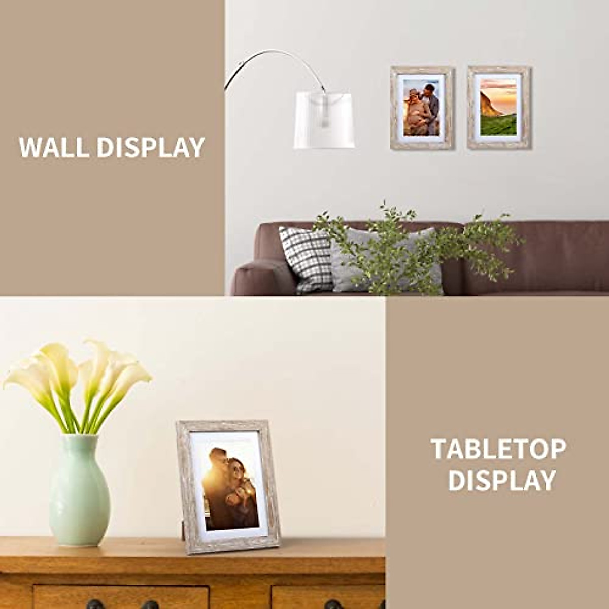 Lavezee 16 Inch Rustic Floating Shelves for Wall Set of 3 and 4x6 Distressed Rustic Picture Frames Set of 6