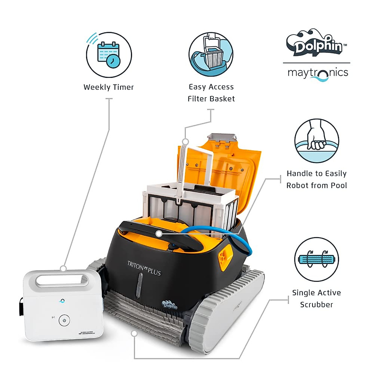 Dolphin Triton PS Plus Robotic Pool Vacuum Cleaner with Upgraded Ultra-Fine Filters and WiFi Connectivity for Hassle-Free Pool Cleaning, Ideal for Swimming Pools up to 50 Feet