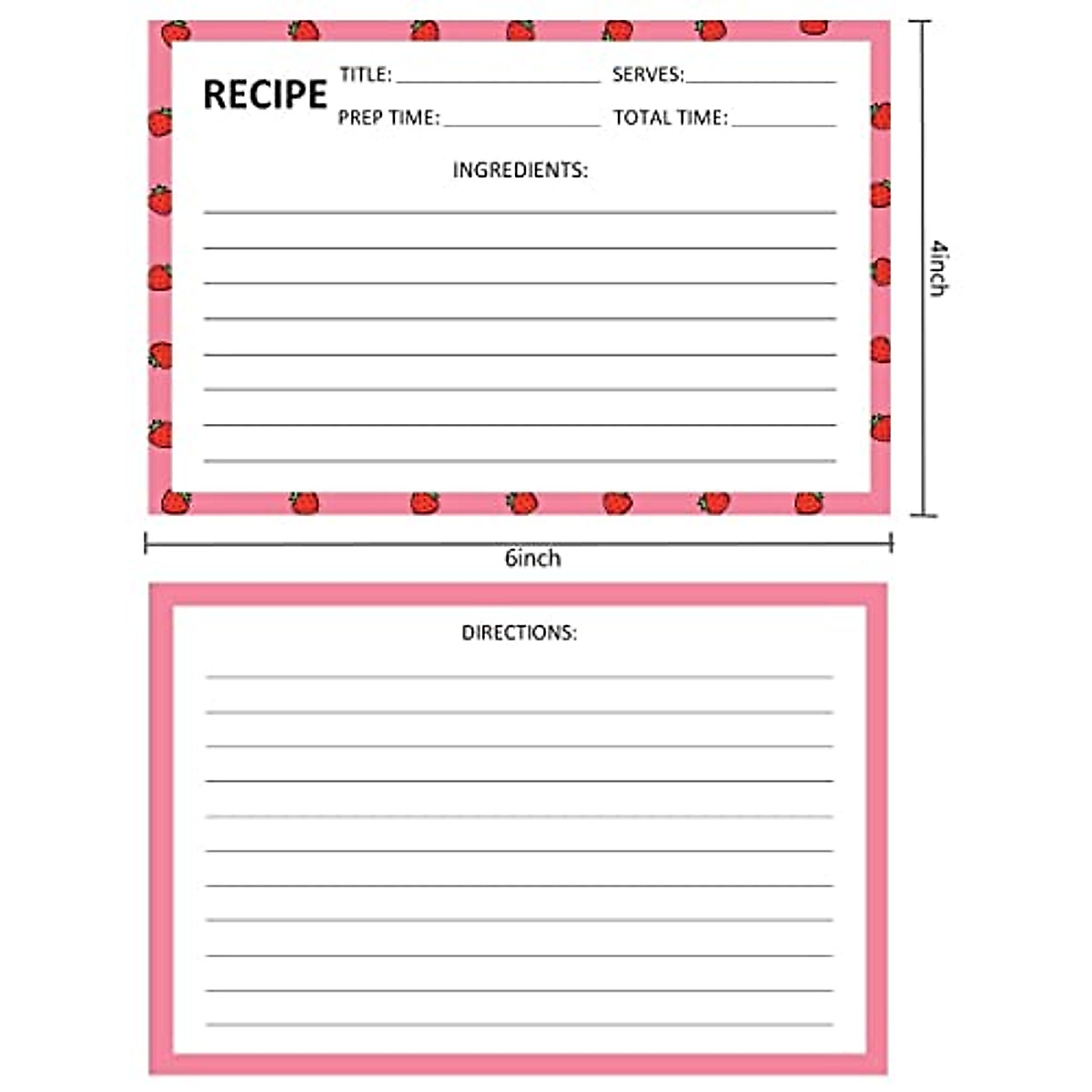Recipe Cards 50 PCS 4x6inch Double Sided Thick Card Stock 5 Fruit Design Fit with Recipe Binder Recipe Box Gift for Bridal Shower Wedding Housewarming