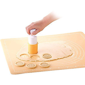 KAISHANE Silicone Cookie Stamps set for baking - Geo Geometric Figure Cookie Stamps with Handle and 6 Silicone Stamps High Heat Resistant to 480°F Yellow Color