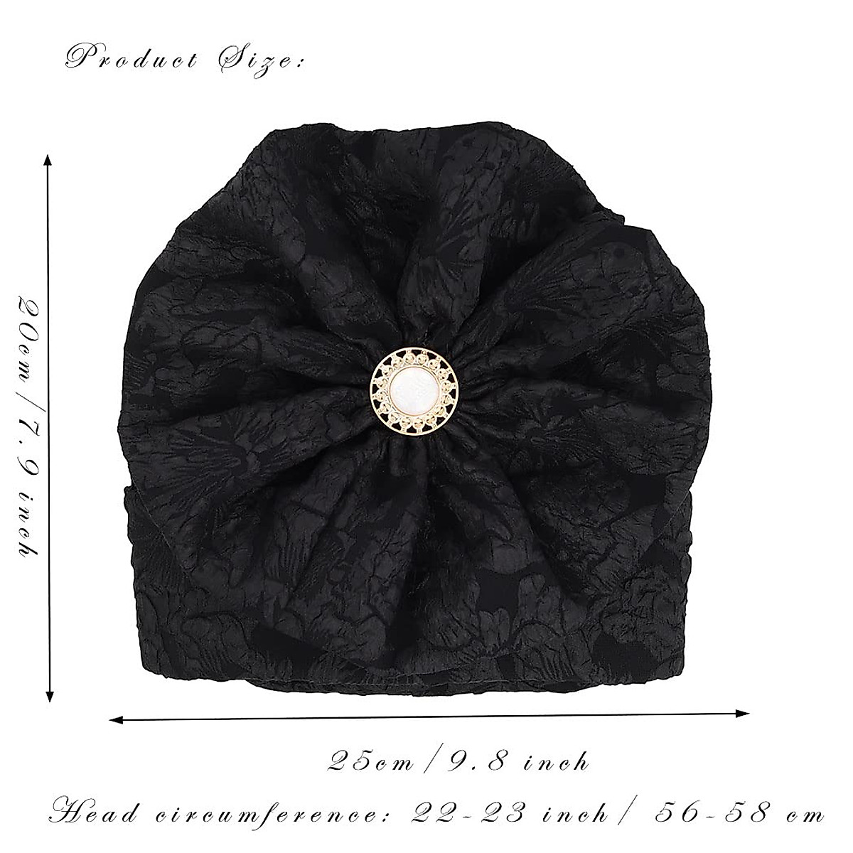 Urieo Big Flower Turban Black Beanie Head Wrap Elastic Ruffle Headwrap Hat for Women