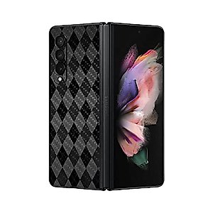 MightySkins Carbon Fiber Skin Compatible with Samsung Galaxy Z Fold 3 - Black Argyle | Protective, Durable Textured Carbon Fiber Finish | Easy to Apply and Change Styles | Made in The USA