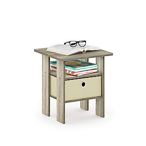 Furinno Andrey End Table / Side Table / Night Stand / Bedside Table with Bin Drawer, Sonoma Oak/Ivory