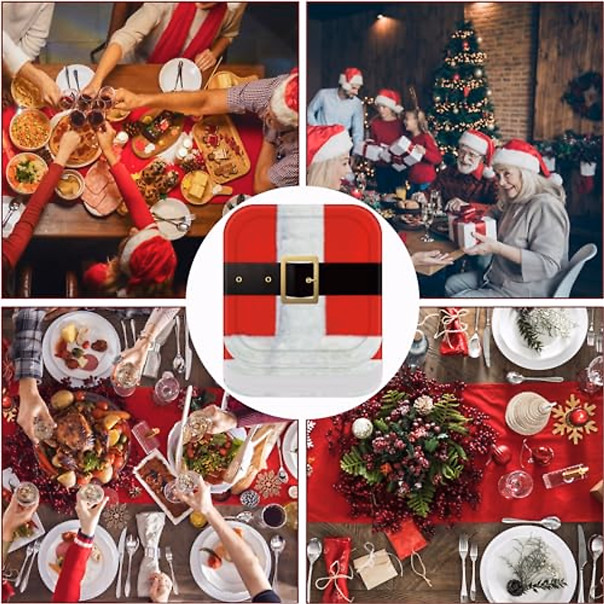 QXBXYHM 25 Count Christmas Paper Plates Christmas Disposable Plates Christmas Party Tableware Christmas Santa Belt Dinner Plates for Christmas Holiday Dining Party (Christmas santa belt)