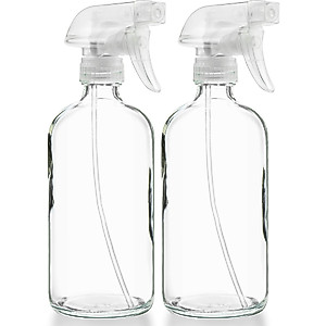 Sally's Organics® Empty Clear Glass Spray Bottles - Refillable 16 oz Containers for Essential Oils, Cleaning Products, Aromatherapy, Misting Plants, or Cooking - Sprayer with Mist and Stream - 2 Pack