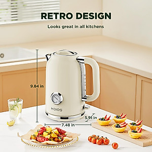 Electric Tea Kettle with Thermometer, KOIOS 1.7L 1500W BPA-Free Stainless Steel Fast Water Boiler with LED Indicator, Cordless Electric Tea Pot, 360° Rotation,Auto Shut-Off & Boil-Dry Protection