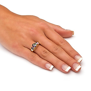 PalmBeach 10K Yellow Gold Oval Cut Genuine Mystic Fire Topaz and Diamond Accent 3-Stone Ring Sizes 6-10 Size 9