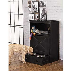 zoovilla Windsor Pet Feeders with storage - dog bowl stand, pet feeder station, Black 13.78?D x 24.02?W x 35.04?H