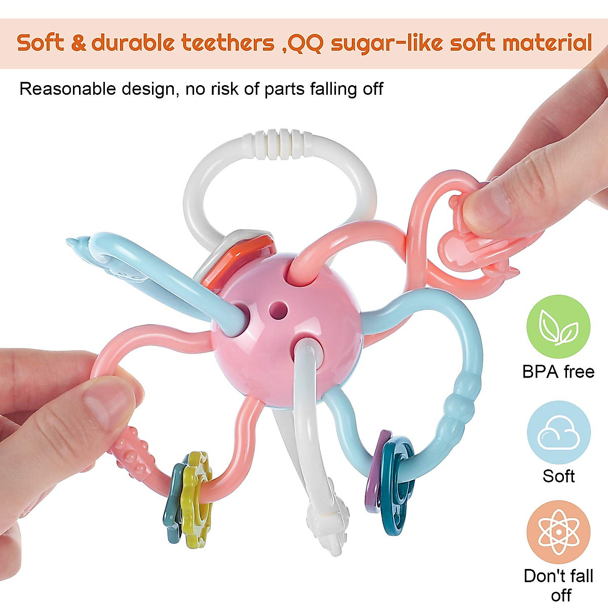 Baby Teething Toys for Babies 0-6 Months, 6-12 Months, ANGELBLISS Baby Rattle & Sensory Teether Toys for Infant Newborn Baby, Perfect Baby Gift.