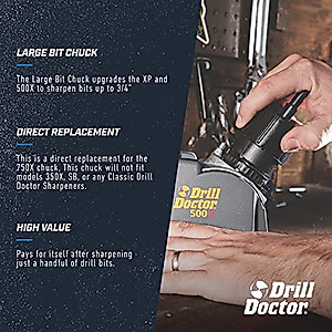 Drill Doctor Large Bit Chuck Sharpen 3/32" to 3/4" Bits for Models 500x, and XP. Replacement for 750X DA70100PF