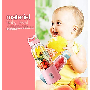 Portable Blender, Personal USB Mini Smoothie Blender, Electric Fruit Juicer Cup with Six Blades, 17oz Detachable Cup and 4000mAh Rechargeable Batteries, Small Travel bottles for shakes and smoothies (pink)