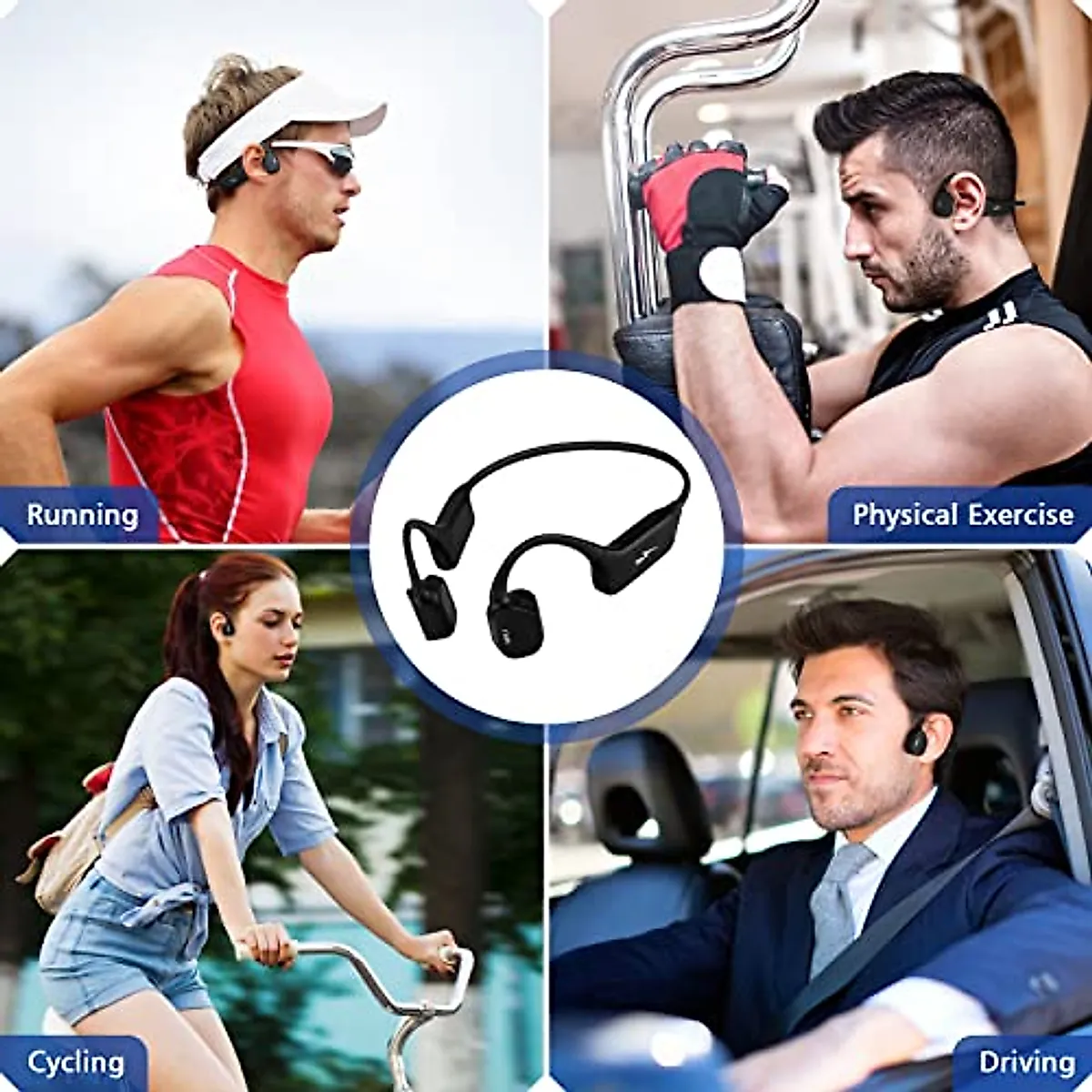 MKJ Bone Conduction Headphones Bluetooth 5.1 - Open Ear Inductive Headphone with Noise Cancelling Dual Microphones, Wireless Sport Headset IP67 Waterproof for Cycling Running Driving Workouts