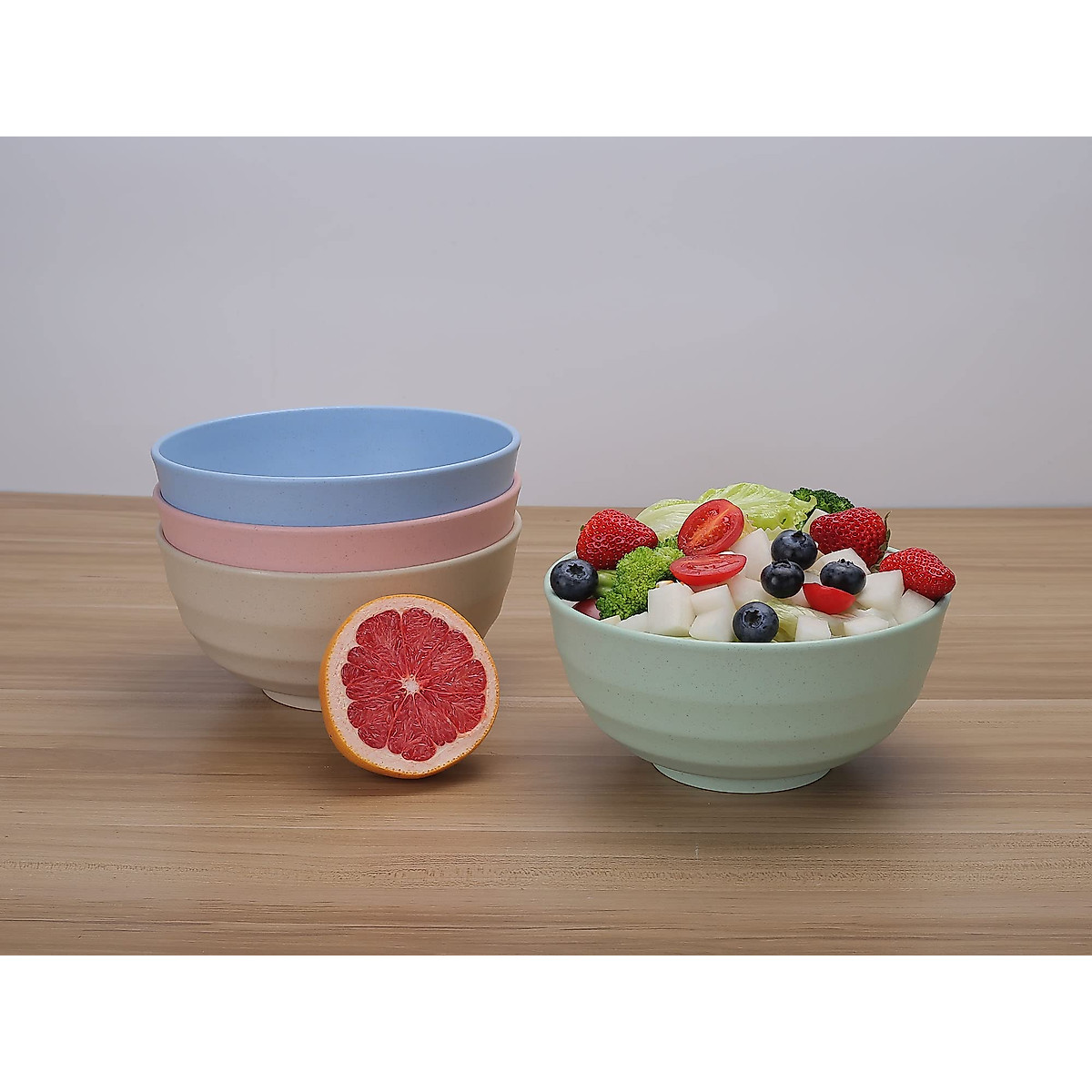 LuckyZone 60 OZ Wheat Straw Bowl Set of 4 - Large Unbreakable Cereal Bowls - Dishwasher & Microwave Safe - Serving Bowl for Salad, Soup and Popcorn - BPA Free, Healthy & Eco-Friendly (4 Pcs 60 Oz)