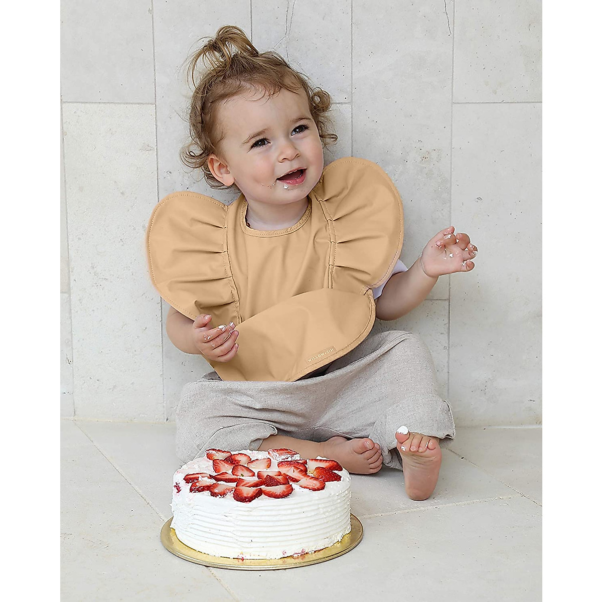 WILLOW + SIM Waterproof Baby Bib for Baby Girl - Better Than Silicone, Wipe Clean and Washable - Toddler Bibs with Food Catcher, Ideal Feeding Bib for Babies and Infants - No Sleeve - Sheepskin